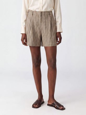 Brunello Cucinelli Short &agrave; rayures en lin m&eacute;lang&eacute; &agrave; pinces et taille haute