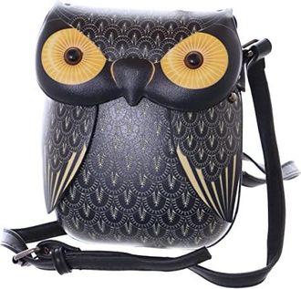 Kawaii-Story LB-6048-3 Sac à bandoulière rigide vintage pour femme Motif hibou et oiseau Noir, Noir, Einheitsgröße
