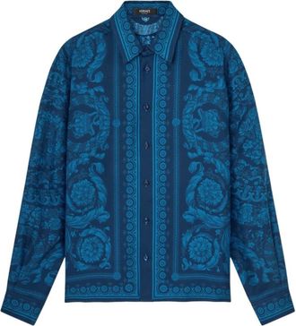 Versace Homme, Chemises, Bleu, Taille: M Camicia Abbottonata Stampa Barocca