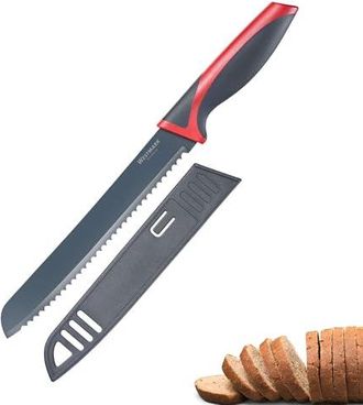 Westmark Brotmesser, mit langer Wellenschliff-Klinge, Klingenl&auml;nge: 20 cm, mit Klingenschutz, Rostfreier Edelstahl/Kunststoff, Anthrazit/Rot, 14552280