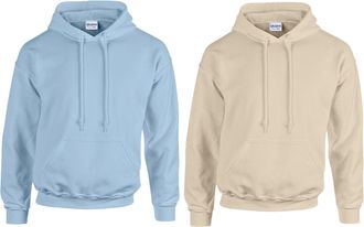 Gildan 2er Herren Kapuzenpullover Heavy Blend Set Hoodie Sweat M L XL 2XL 3XL 4XL 5XL in verschiedenen Farbsets & HLKauf-Block (1x Light Blue, 1x Sand & 1x H