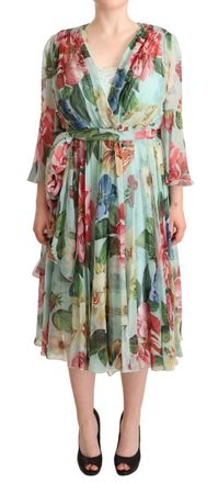 Dolce & Gabbana Blumenmuster Seiden-Midi-Kleid