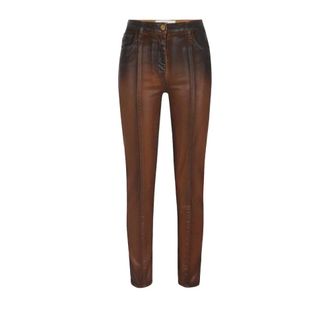 Elisabetta Franchi Femme, Pantalons, Brun, Taille: W28 Jean cigarette &agrave; effet lamin&eacute;