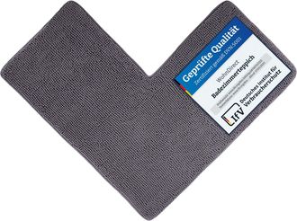 WohnDirect Badematte L-Form Eckdusche Grau - Eck-Badvorleger (Schenkelma&szlig; 100x100 cm) - Weicher Hochflor Teppich ums Eck, 50cm Breite (Versand aus DE)