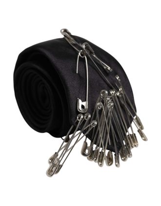 Dolce & Gabbana Mens Black Safety Pins Silk Adjustable Necktie Accessory Tie