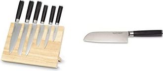 Echtwerk Damastmesser Set 7tlg. Inkl. Magnet-Messerblock aus Holz & EW-DM-0360 Damastmesser Santokumesser, Kochmesser, Klinge ca. 18cm, Holzgriff, K&uuml;chenmesser