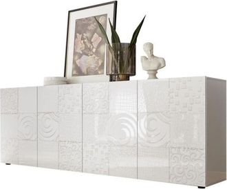 Homemania Homemania - Buffet - mirona - 4 portes - Blanc laqu&eacute; brillant avec serigraphie - 241 x 43 x 84 cm