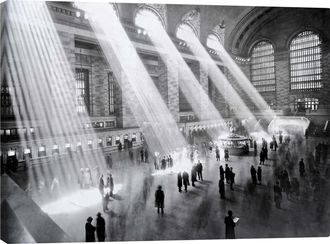 Posterlounge Sonnenstrahlen in der Grand Central Station Leinwandbild 40 x 30 cm Schwarz-Weiß Wandbilder Wanddeko