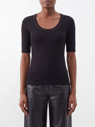 Fabiana Filippi Slim Fit Kurzarm-T-Shirt aus Baumwolle mit Rundhalsausschnitt