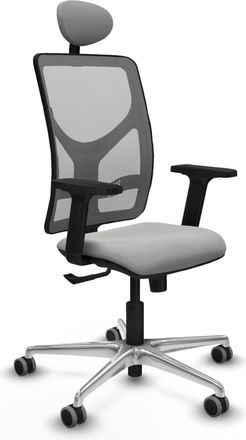 Piqueras y Crespo Grauer Schreibtischstuhl mit 2D-Armlehnen, h&ouml;henverstellbarer Lendenwirbelst&uuml;tze und festem Kopfteil, ausgestattet mit 3 Positionen und Schneideschaum