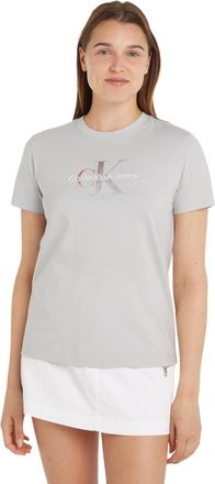 Calvin Klein Jeans Damen T-Shirt Kurzarm Diffused Regular Rundhalsausschnitt, Grau (Lunar Rock), M