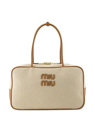 Miu Miu sac cabas zipp&eacute; &agrave; logo brod&eacute; - Tons neutres