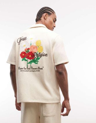 True Religion Chemise densemble en maille &agrave; motif fleuri - Sable d&eacute;lav&eacute;-Neutral