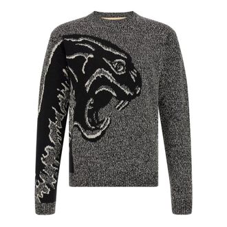 Valentino Garavani Homme, Pulls, Multicolore, Taille: XL Pull en coton et laine moulin&eacute; avec jacquard Panth&egrave;re