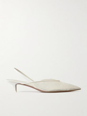 Neous Escarpins À Brides Arrière En Résille À Finitions En Satin Et En Dentelle Irena - Crème