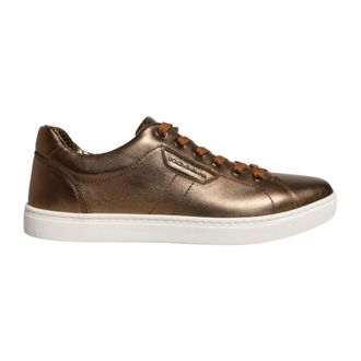 Dolce & Gabbana Metallische Leder-Sneakers mit Gummisohle - - Shoes - Herren - Gelb - 39 EU