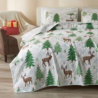 Great Bay Home 3-teiliges Weihnachts-Bettw&auml;sche-Set mit Kissenbez&uuml;gen, wendbar, Tagesdecke, Decke mit Urlaubsmuster, Kollektion Holly (King)