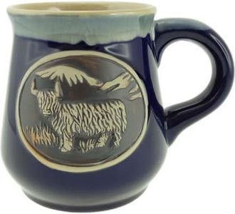 Glen Appin Tasse aus Steingut Schottland Keramik Becher für Kaffee oder Bier, 500 ml, Hochlandkuh, Blau