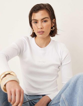 Calvin Klein Jeans Haut manches longues avec logo monogramme - Blanc