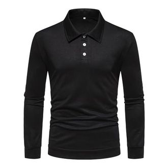 AlltheMen Polo Homme Manches Longues Respirant T-Shirt de Golf Casual Chemises Col Boutonn&eacute; Travail Haut De Sport Noir XXL
