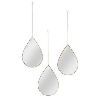 The Home Deco Factory HD0108 Miroir Déco Goutte Suspendu Doré - Lot de 3 - Design Élégant - pour Salon ou Salle de Bain - Taille 30x60 cm - Couleur Or