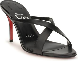 Christian Louboutin Womens Mulazee Cross Sandals Black-Lin Black Black/lin