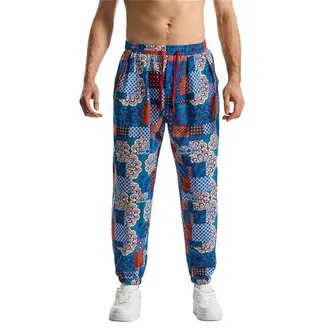 Generic Pantalon sarouel hippie pour homme - Coupe ample - Taille &eacute;lastique - Pantalon de plage &agrave; revers - Pantalon de danse hippie streetwear l&eacute;ger - Pantalo