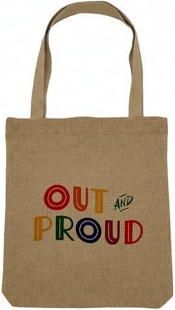 Fabulous Sac Shopping Tote Bag Aspect Lin - Out and Proud LGBTQ+ Gay Lesbien Pride Arc en Ciel - Sac de Courses Toile Epaisse 360g Beige Naturel Cabas Port&eacute; Ep