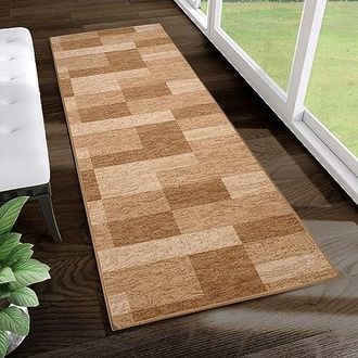 Tapiso Antid&eacute;rapant Tapis Couloir Long Tapis au M&egrave;tre Tapis de Passage Poils Ras Tapis Entr&eacute;e Cuisine &Eacute;vier Chambre Escaliers Moderne Beige Marron Mouchet&eacute; G