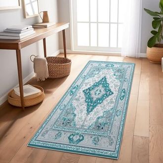 Generic Tapis de Passage Couloir Long G&eacute;om&eacute;trique Moderne et Frais Cuisine Devant Evier Antid&eacute;rapant 60x180 cm Absorbant Tapis d Entree Interieur pour Vert Bl