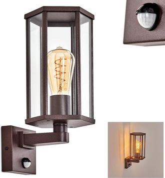HOFSTEIN Außenwandleuchte Monfanim, Außenleuchte mit Bewegungsmelder aus Metall/Glas in Rostfarben/Klar, Wandlampe für Eingangsbereich/Hof, 1 x E27, ohne Leuch