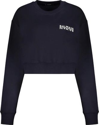 Balmain Femme, Sweatshirts et sweats &agrave; capuche, Bleu, Taille: 40 FR Crop SweaT-shirt
