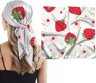 Generic Bandana rouge en soie imitation fraise et fleur pour dormir - Accessoire de cowboy, Fraise rouge et fleur, 28 &times; 28 inch