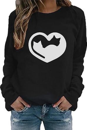 Generic 2026 Sweat-shirt &agrave; capuche d&eacute;contract&eacute; &agrave; manches longues pour femme Motif chat pour lautomne et lhiver, Noir, L