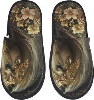 Generic Hiver Pantoufles Cheval &Agrave; Motif Dor&eacute; Palatial Lavables Pantoufles DH&ocirc;tel R&eacute;utilisables Chaussons Invit&eacute;s Pour Femmes Int&eacute;rieur Homme M