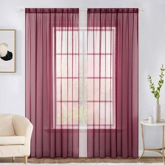 Miulee 2er Set Voile Vorhang Transparente Gardine Polyester Stangendurchzug Transparent Wohnzimmer Luftig Dekoschal Weihnachtsdekoration für Schlafzimmer rot