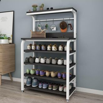 Generic Schuhregal aus Stahl und Holz, Offenes Schuhst&auml;nder mit Verstellbaren F&uuml;&szlig;en, Vertikales Schuhablagen for Eingangsbereich, Wohnzimmer, Schlafzimmer, Ba