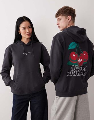 adidas Originals Sweat &agrave; capuche avec logo tr&egrave;fle en cerise - Noir