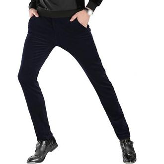 Generic Pantalon chaud en velours côtelé doublé en polaire pour homme, bleu marine, 48