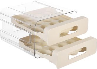 BESPORTBLE Eierhalter Kunststoff 32 F&auml;cher Transparent Stapelbar K&uuml;hlschrank Organizer mit Schublade rutschfest Frischeerhaltend Platzsparend f&uuml;r K&uuml;che Haushalt