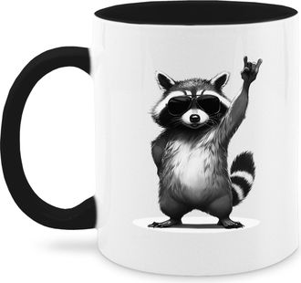 Shirtracer Tasse Tassen 325ml - Retro Waschb&auml;r Rocker lustig I Lustiges Rock Musik Geschenk Waschb&auml;ren I Funny Rock Star Raccoon Geschenk Metal Racoon - 325 ml -