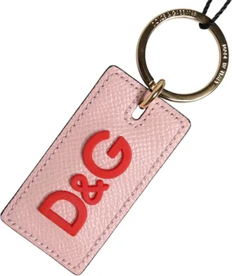 Dolce & Gabbana Unisex Pink Calf Leather Dg Logo Metal Ring Keychain Keyring 100lf