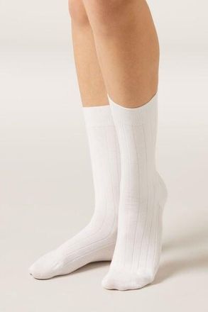 Calzedonia Gerippte Socken In 3/4-l&auml;nge Wei&szlig;