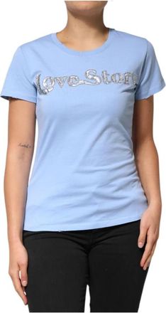 Pinko Blaues Sequined Love Story T-shirt - - Tops - Damen - Blau - XS