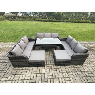 Fimous Rattan Gartenm&ouml;bel-Set mit Langer rechteckiger Esstisch 11 Sitzer Outdoor Garten Sofa Set Dunkelgrau gemischt - Fimous