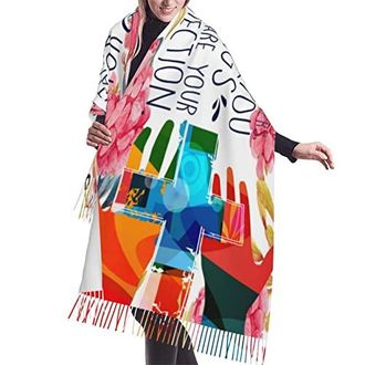 Generic Psaume 91 Il Te Couvrira De Son Verset - Fleur Religieuse Et Inspirante Foulards Classique Chaud Châle Hiver Étole Châle De Femme