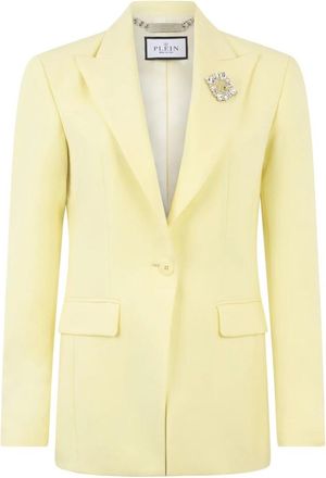 Philipp Plein Femme, Vestes, Jaune, Taille: 40 FR Wool Fitted Single-Breasted Blazer
