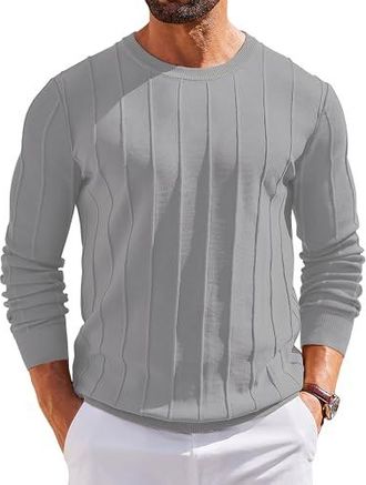 Coofandy Pull Homme Manches Longues Col Rond Pull Tricot&eacute; Hiver Chaud Gris Clair XXL