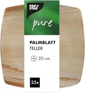 Papstar 25 Teller, Palmblatt Pure 20 cm x 20 cm Natur Quadrato
