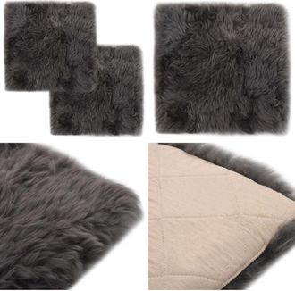 vidaXL Sitzkissen 2 Stk. Hellgrau 40x40 cm Echter Schafspelz - Kuschelige Sitzkissen - Wohnzimmerdekoration - Schaffellkissen - Stuhlkissen - Hochflorkissen